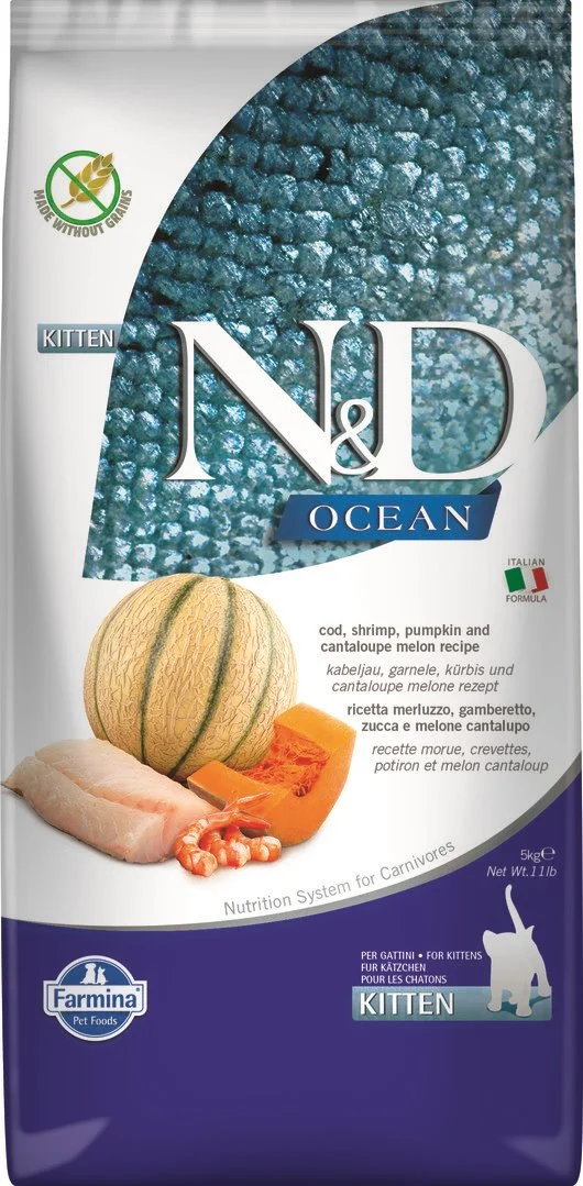 N&D OCEAN CAT Kitten Cod & Shrimp & Pumpkin & Melon 5kg granule pro ...
